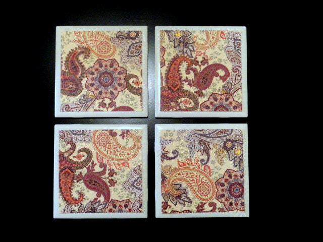 Coasters for Drinks Coasters Tile Paisley Coasters | Etsy