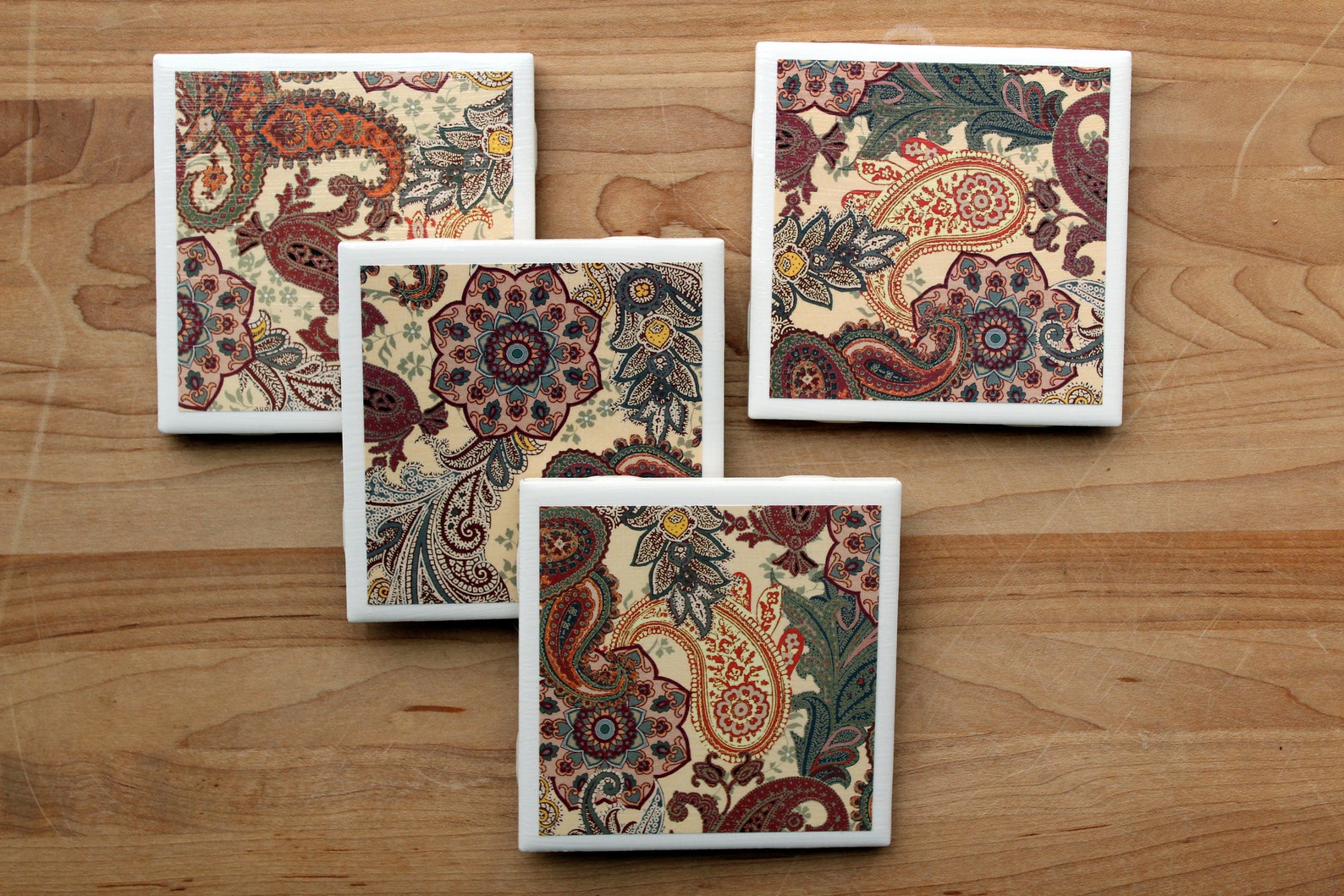 Coasters for Drinks Coasters Tile Paisley Coasters | Etsy