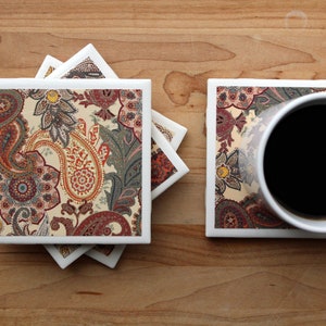 Coasters for Drinks Coasters Tile Paisley Coasters | Etsy