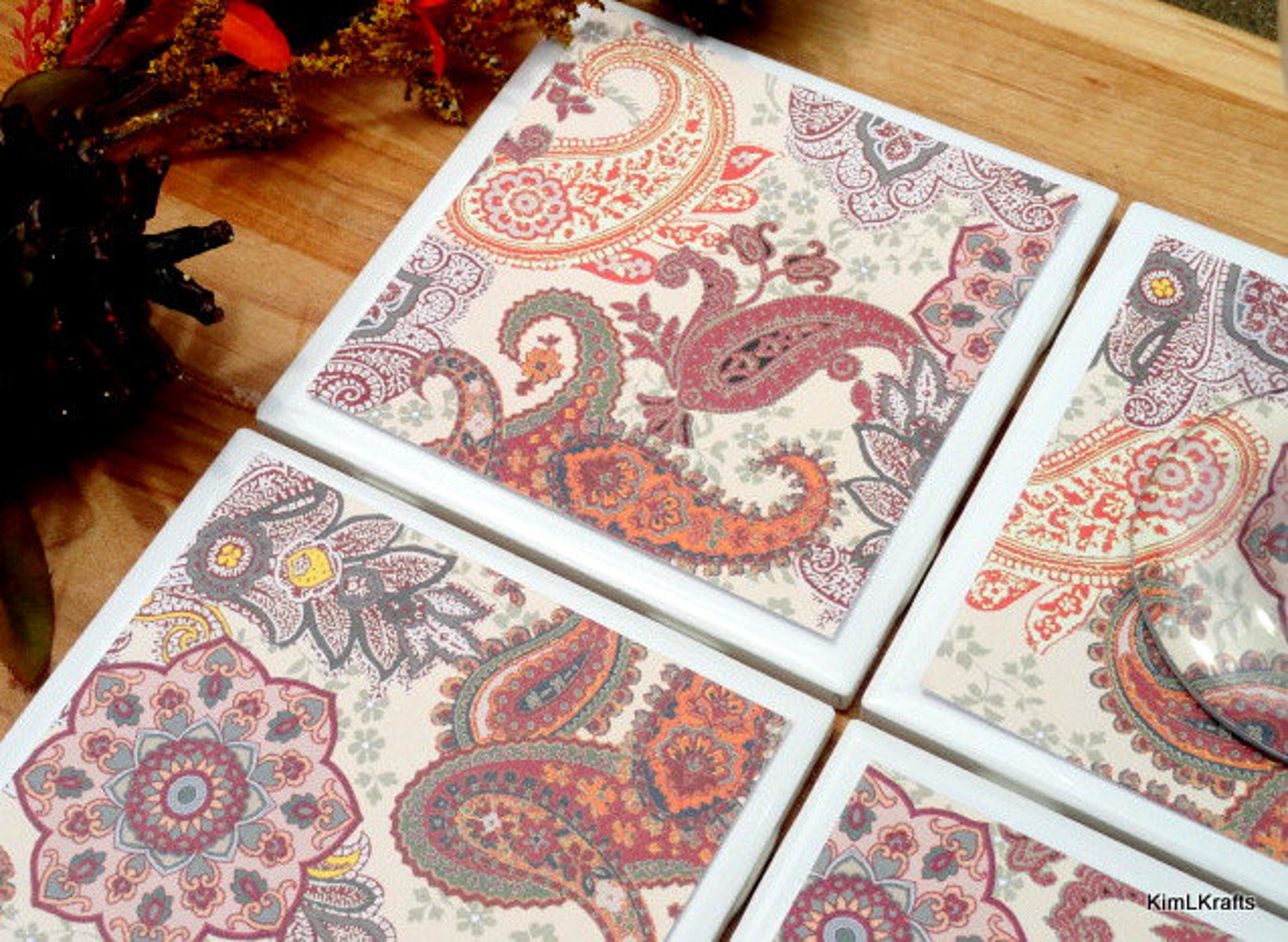 Coasters for Drinks Coasters Tile Paisley Coasters | Etsy