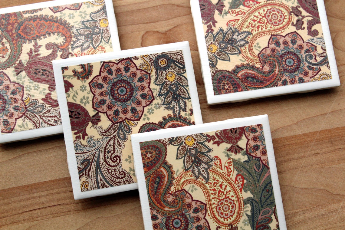 Coasters for Drinks Coasters Tile Paisley Coasters | Etsy