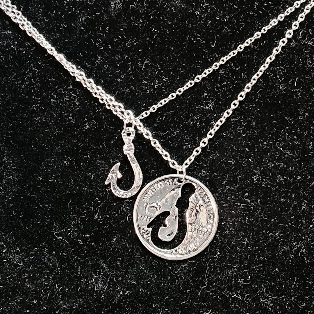 His Her Couples Fish Hook 2 Piece Interlocking Necklace Set! Gift ...