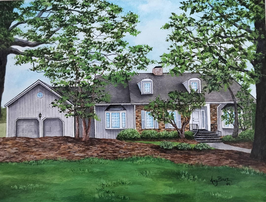 Custom Home Portrait, Hand Painted House Portrait, Real Estate Closing ...