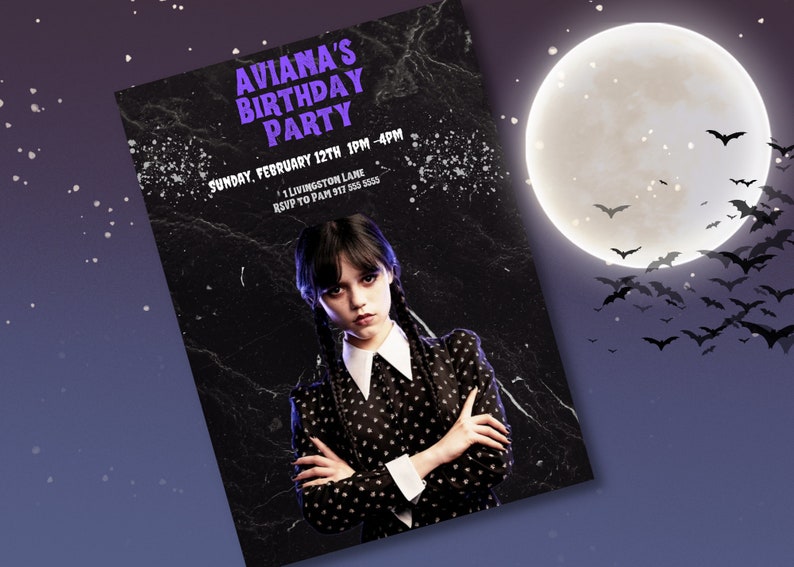 Wednesday Addams Digital Party Invites, Wednesday Printable Invitation ...