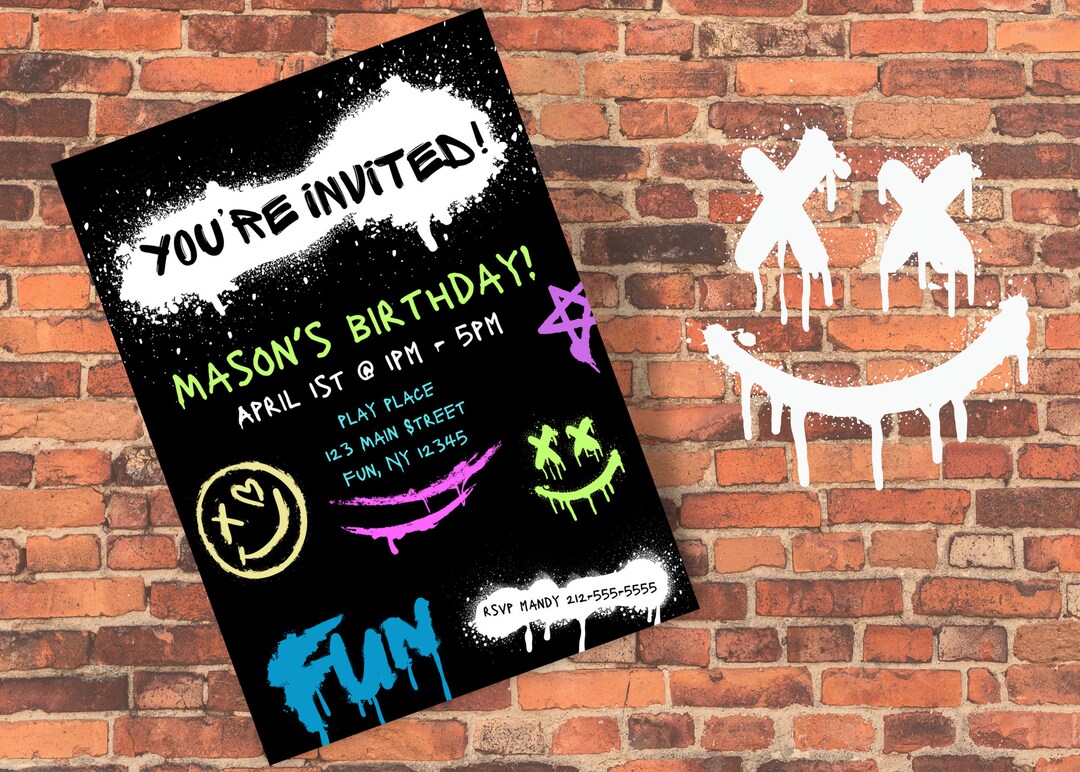 Digital Graffiti Invitation, Printable Boys Invitation, Digital Kids ...