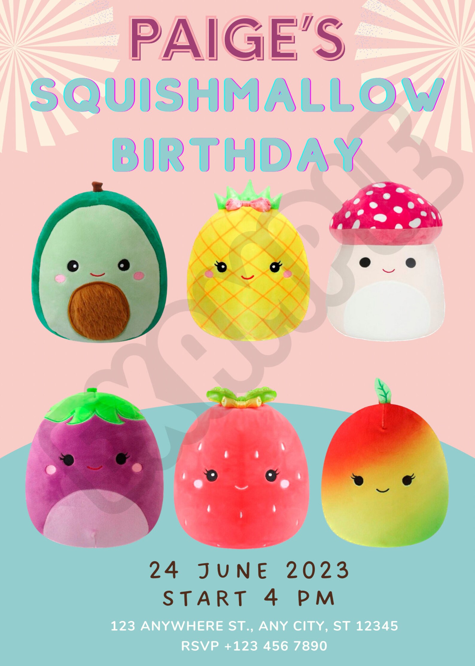 Squishmallow Party Digital Invites Printable Squishmallow - Etsy