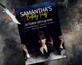 Wednesday Addams Digital Party Invites, Wednesday Printable Invitation ...