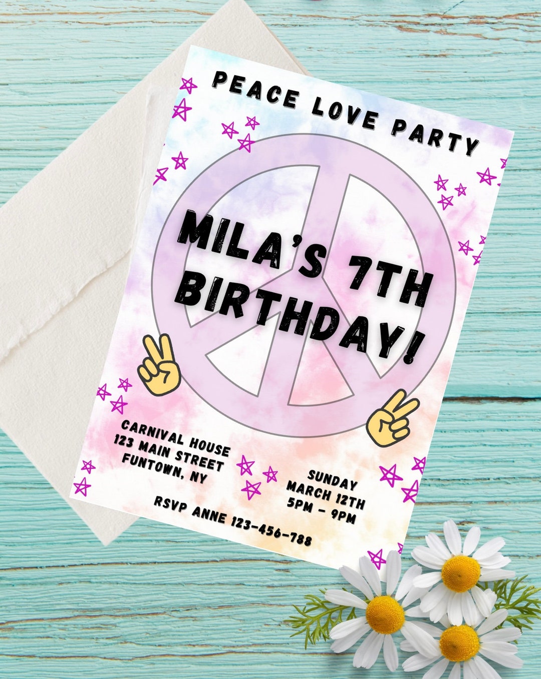 Digital Groovy/preppy Party Invitation, Printable Hippie Invitation ...