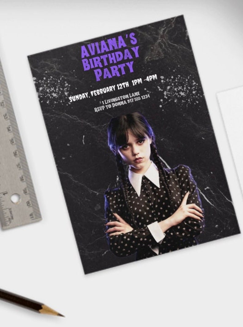 Wednesday Addams Digital Party Invites, Wednesday Printable Invitation ...