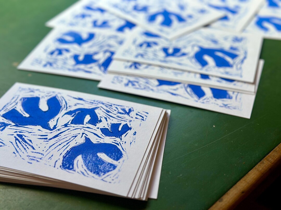 Storm – Blue Linocut, A6. Linocut With Birds, Hand-printed - Etsy