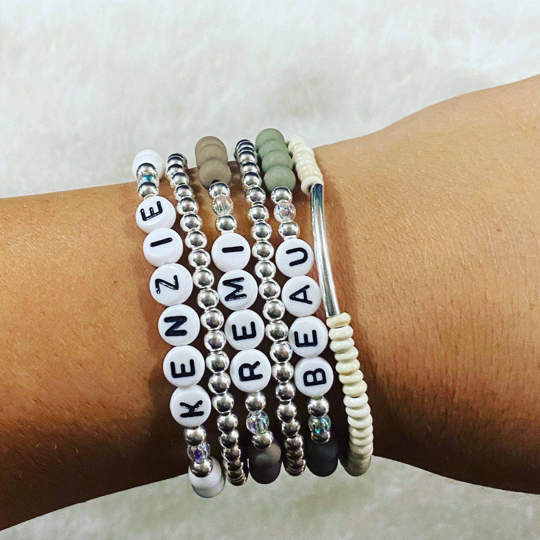 Matte & Sterling Silver Custom Personalized Beaded Bracelet for Women ...