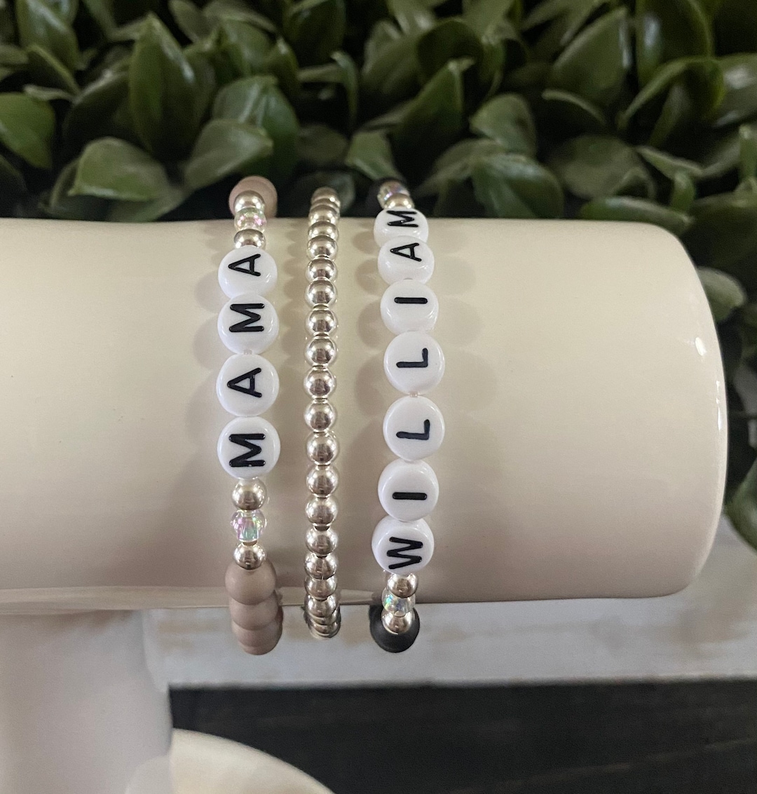 Matte & Sterling Silver Custom Personalized Beaded Bracelet for Women ...