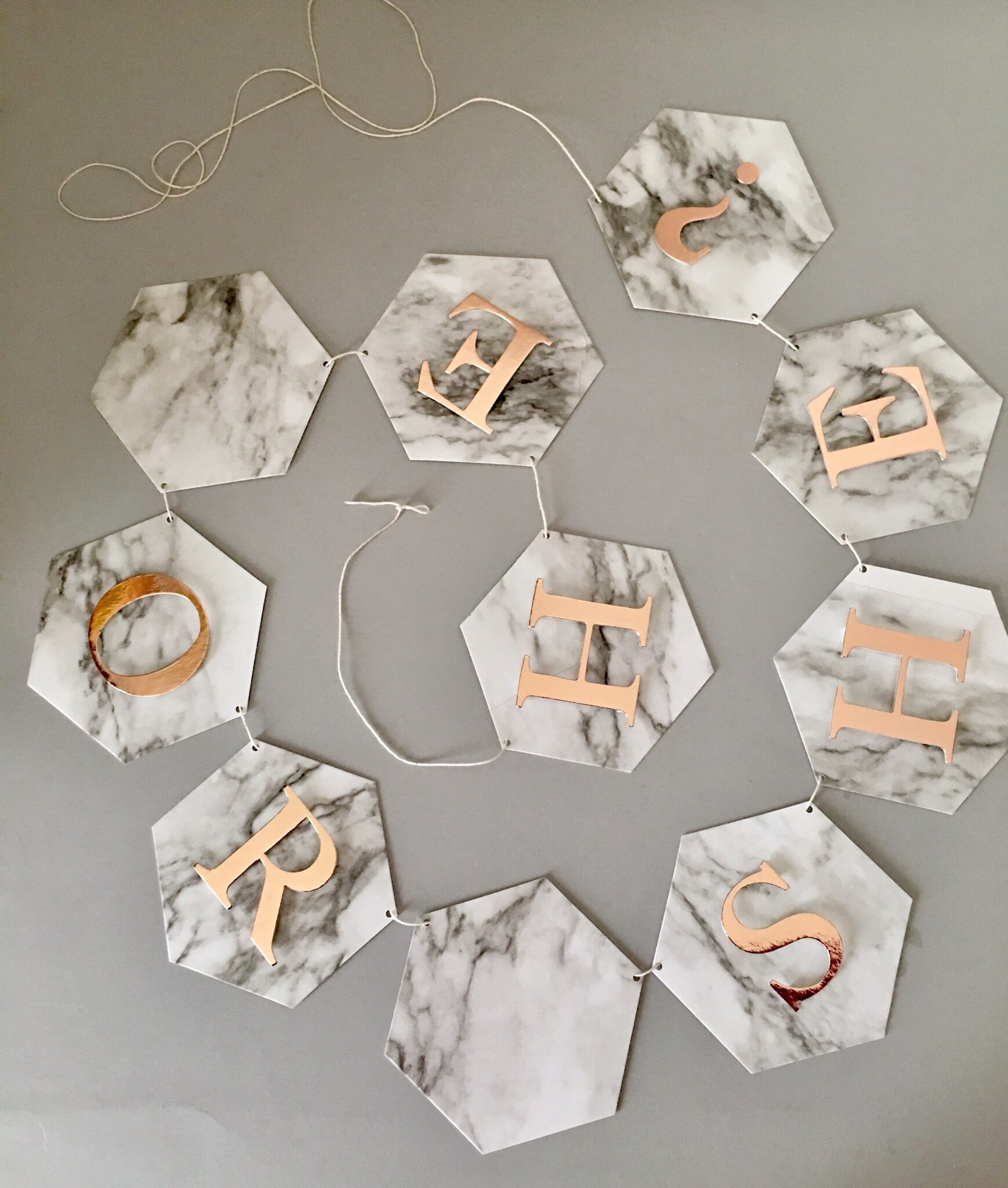 Marble banner sign modern wedding decor rose gold foil letters | Etsy