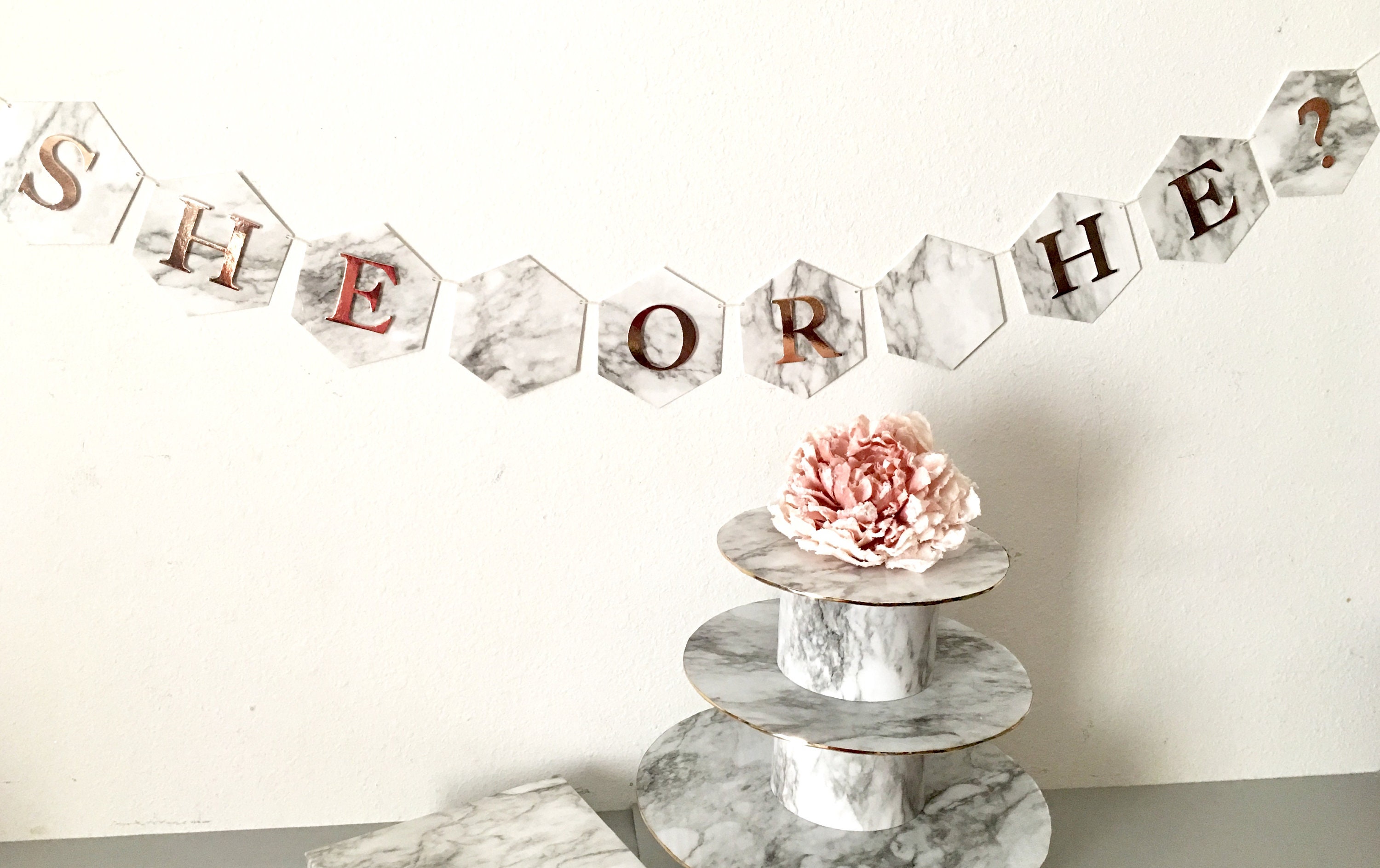 Marble banner sign modern wedding decor rose gold foil letters | Etsy