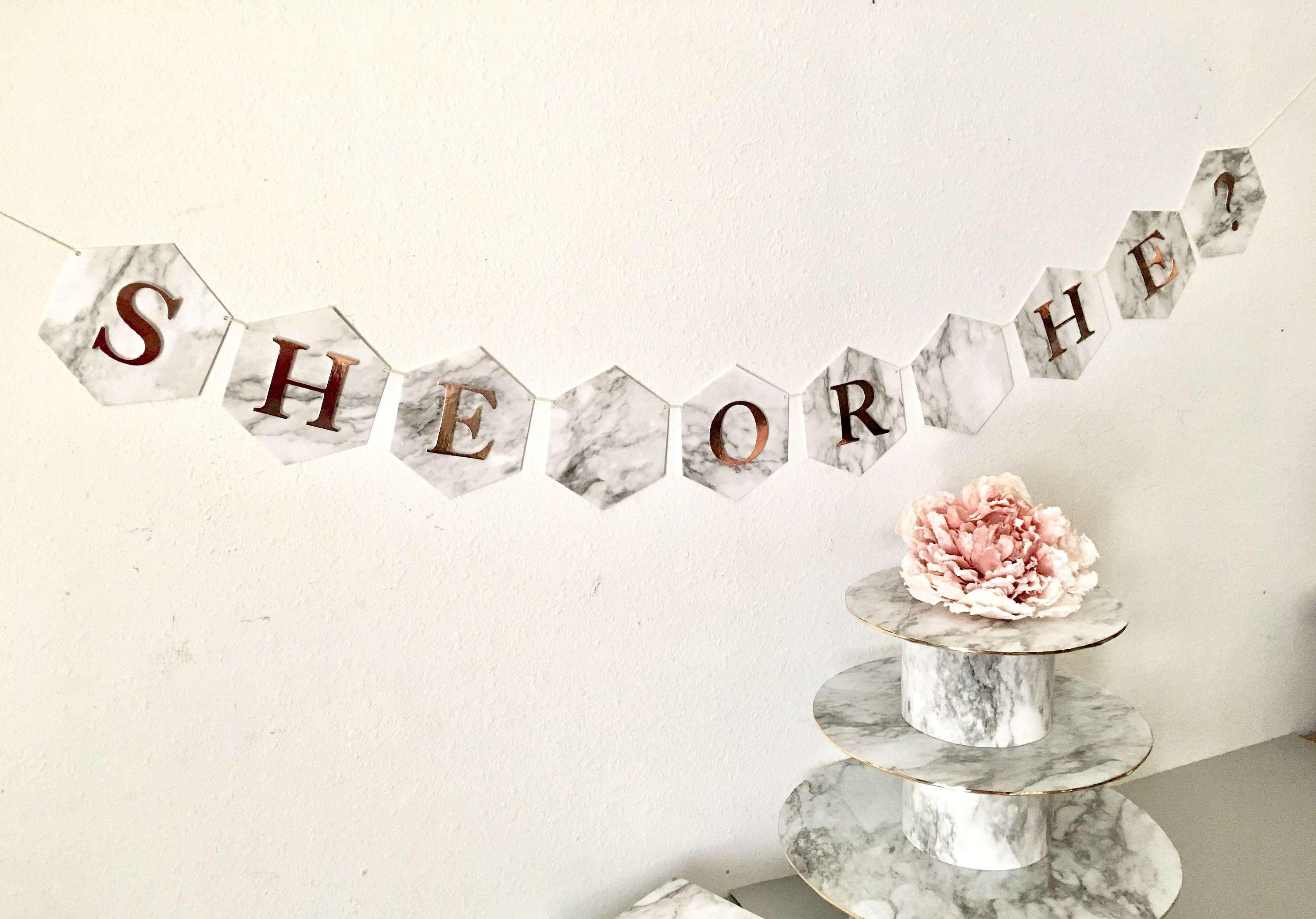 Marble banner sign modern wedding decor rose gold foil letters | Etsy