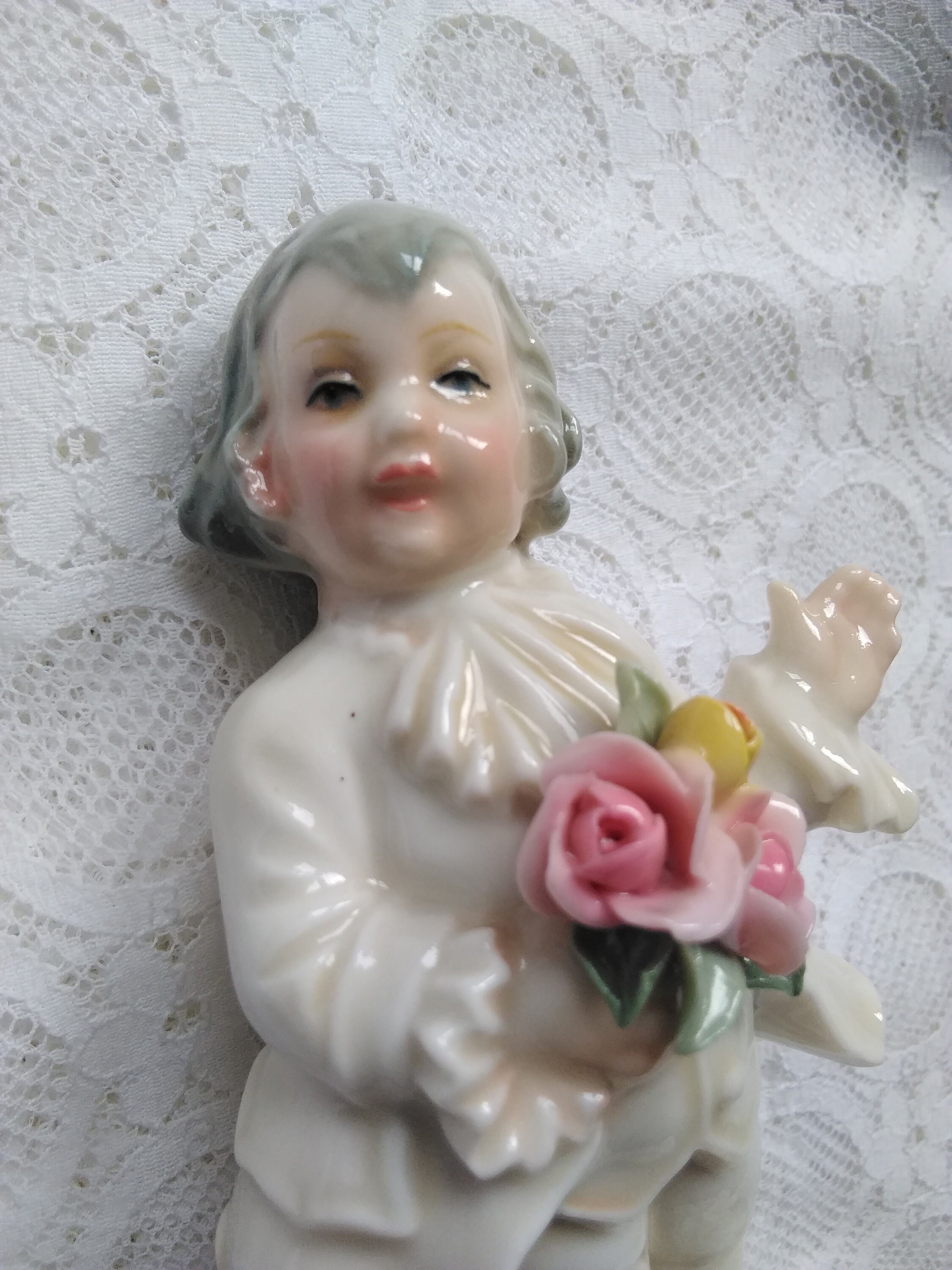 Antique German Karl ENS White Porcelain Baroque Boy With Flowers, Bunch ...