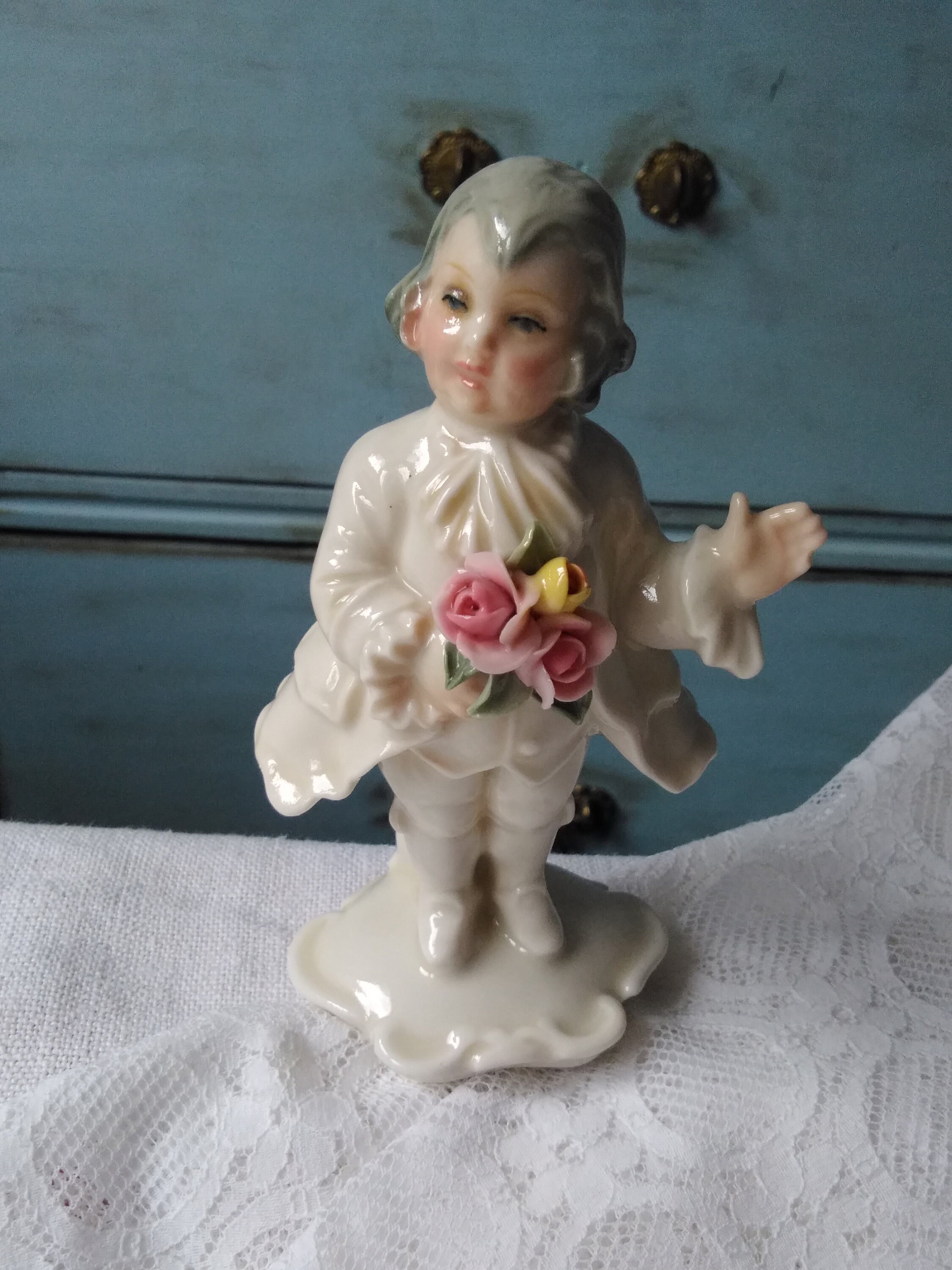Antique German Karl ENS White Porcelain Baroque Boy With Flowers, Bunch ...