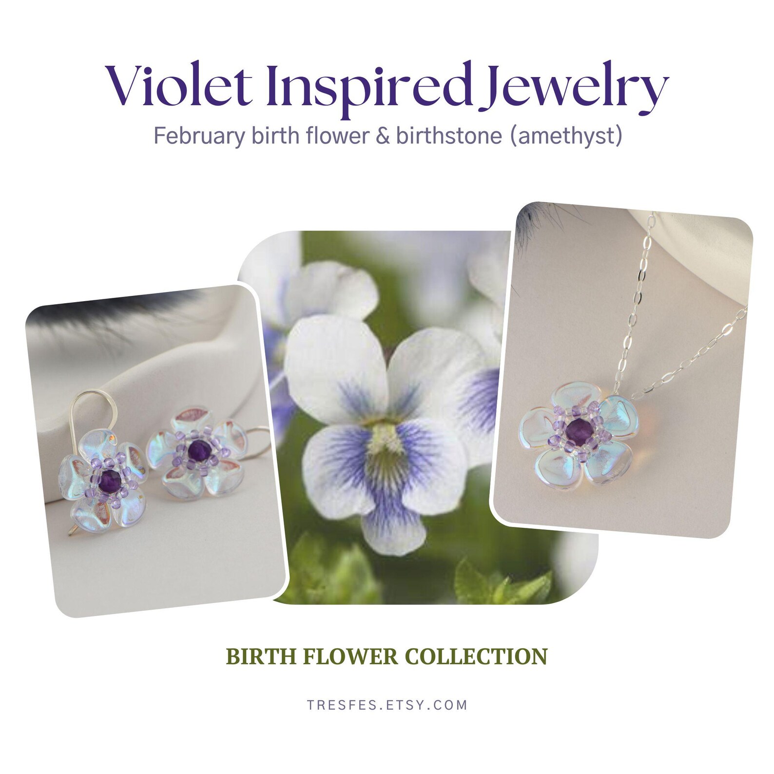 Violet Amethyst Birth Flower Necklace, February Birthstone Jewelry ...
