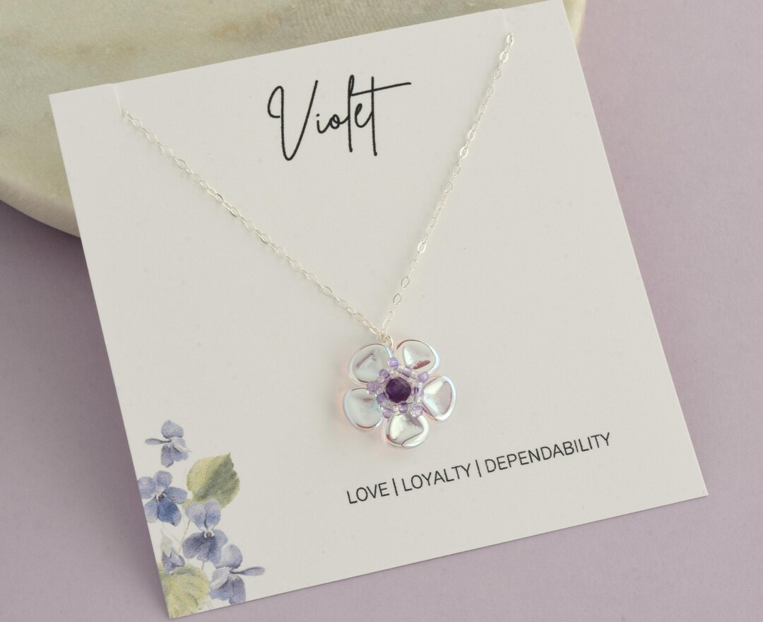 Violet Amethyst Birth Flower Necklace, February Birthstone Jewelry ...