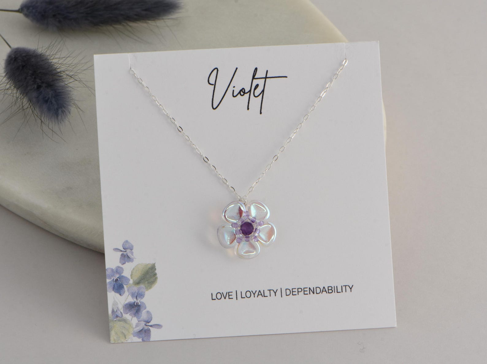 Violet Amethyst Birth Flower Necklace, February Birthstone Jewelry ...