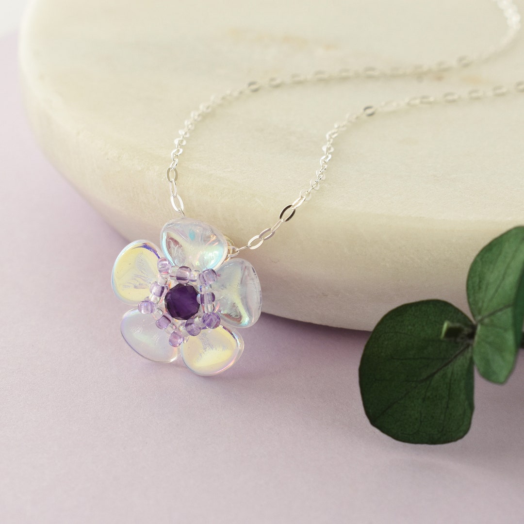 Violet Amethyst Birth Flower Necklace, February Birthstone Jewelry ...