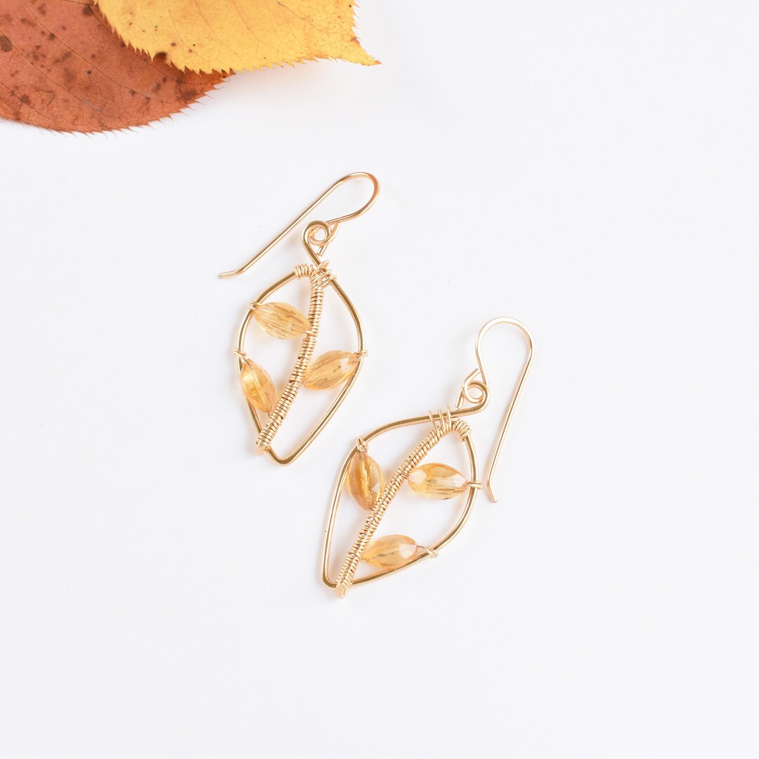 Autumn Gold Citrine Leaf Earrings, November Birthstone Birthday Gift ...