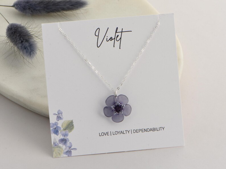 Violet Amethyst Birth Flower Necklace, February Birthstone Jewelry ...