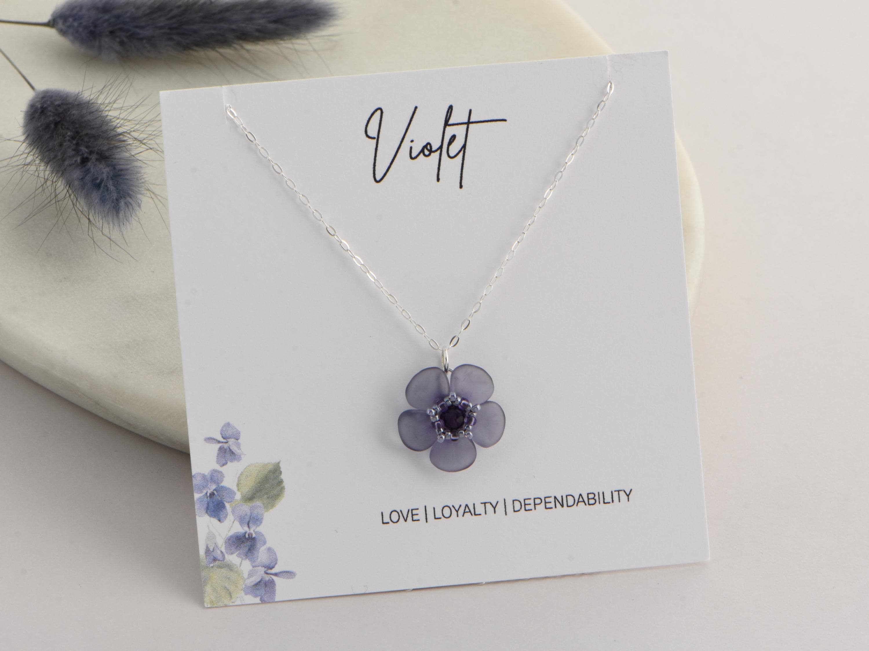 Violet Amethyst Birth Flower Necklace, February Birthstone Jewelry ...