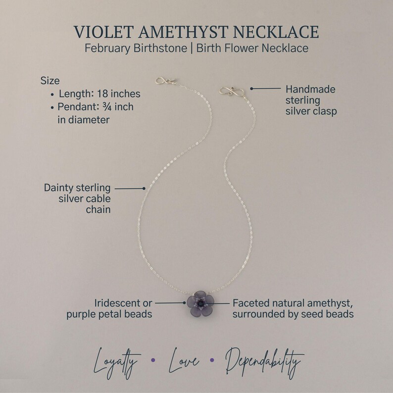 Violet Amethyst Birth Flower Necklace, February Birthstone Jewelry ...