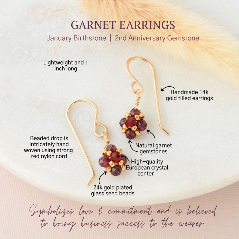 Natural Red Garnet Earrings, January Birthstone Jewelry, Valentines Day ...