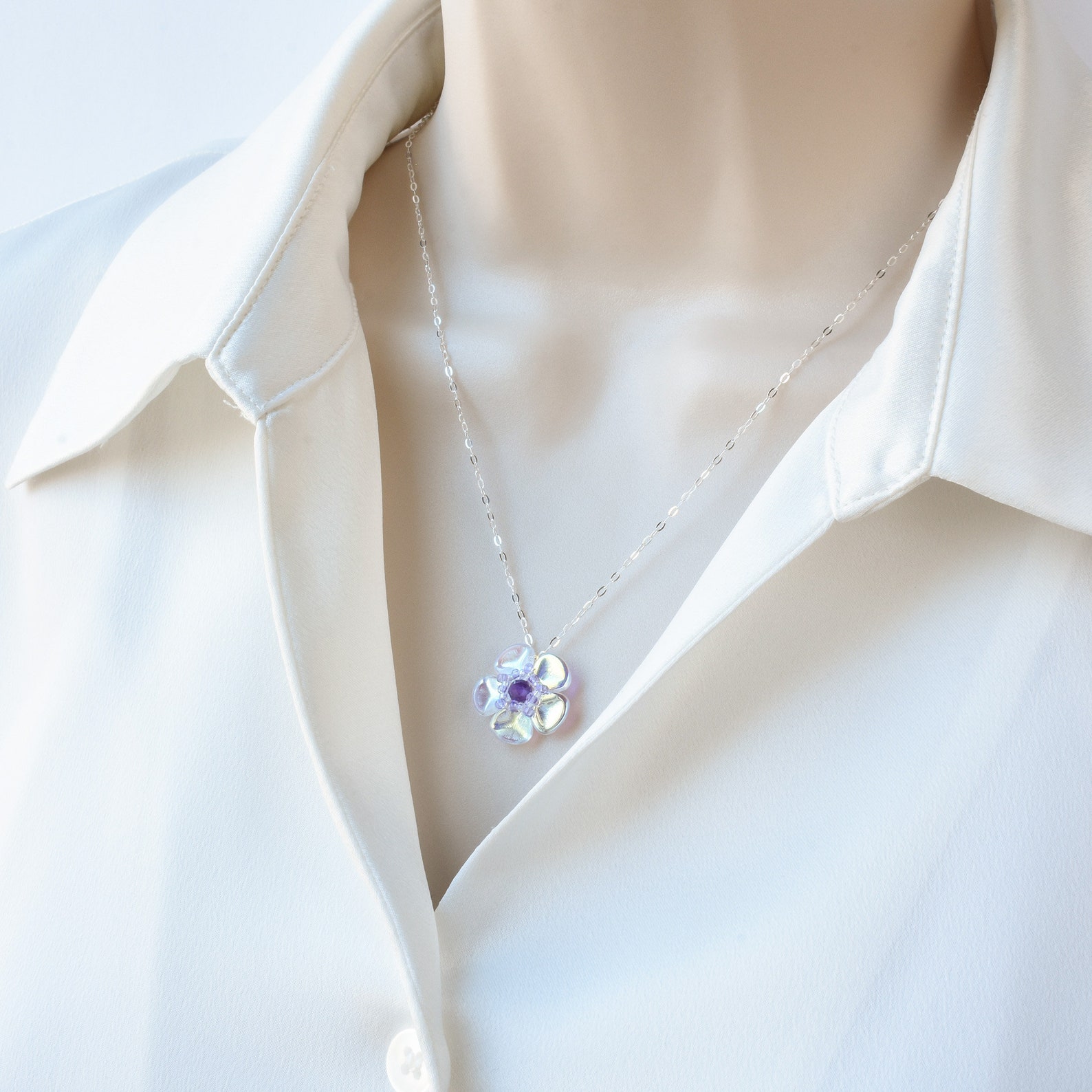 Violet Amethyst Birth Flower Necklace, February Birthstone Jewelry ...