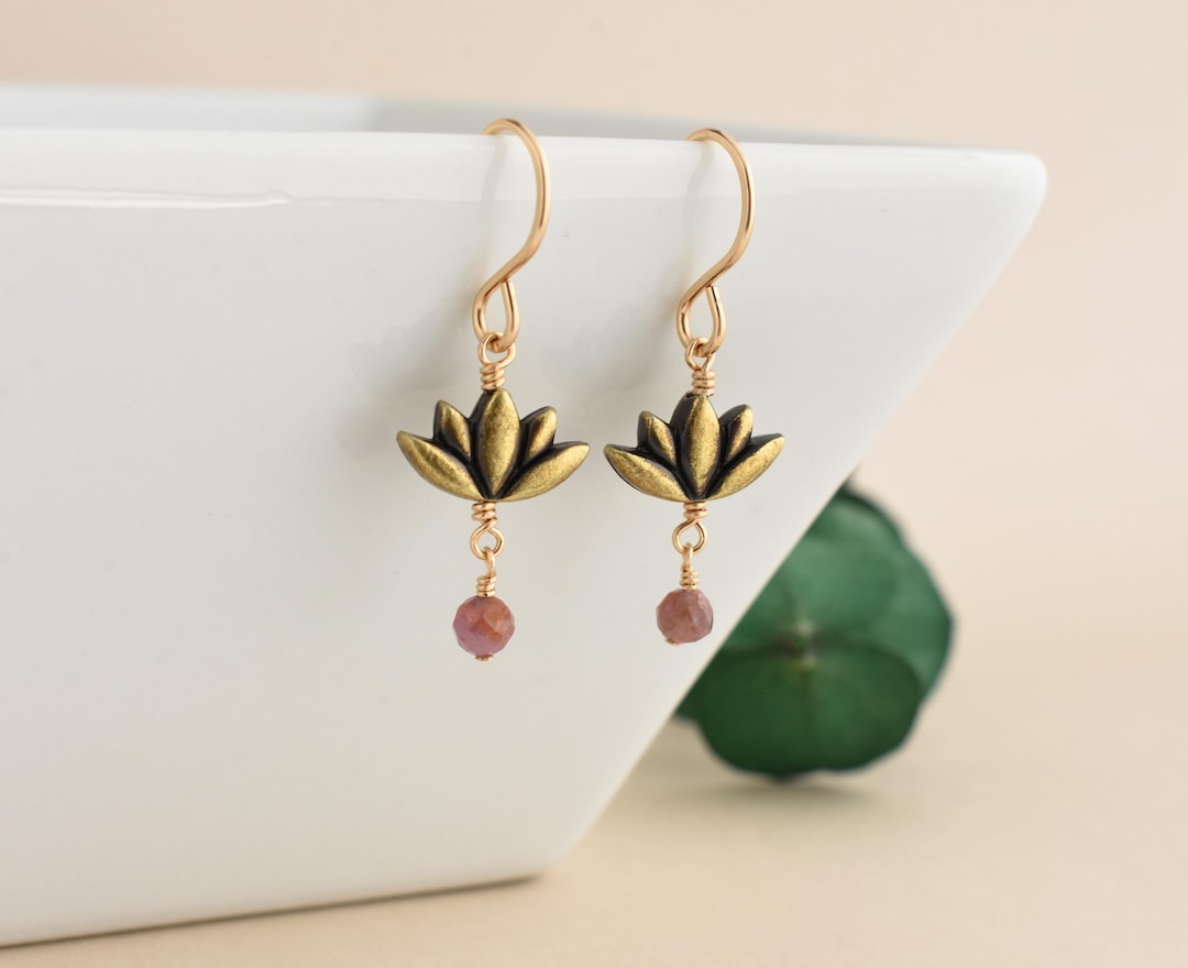 Ruby Water Lily Birth Flower Earrings, July Birthstone Jewelry, Unique ...