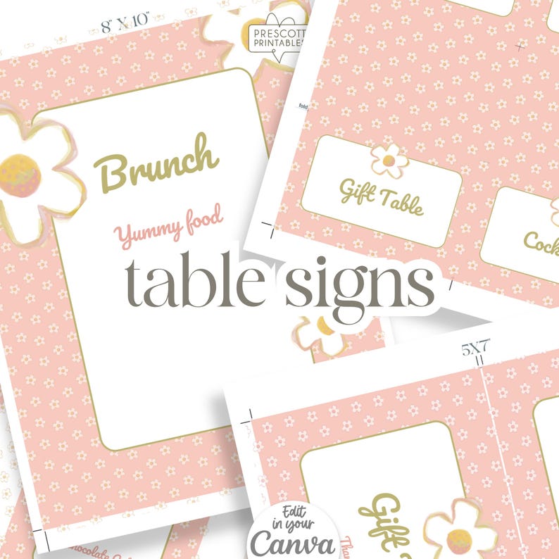Daisy Birthday Party Table Signs | Pink Orange | Flower Power Girl ...