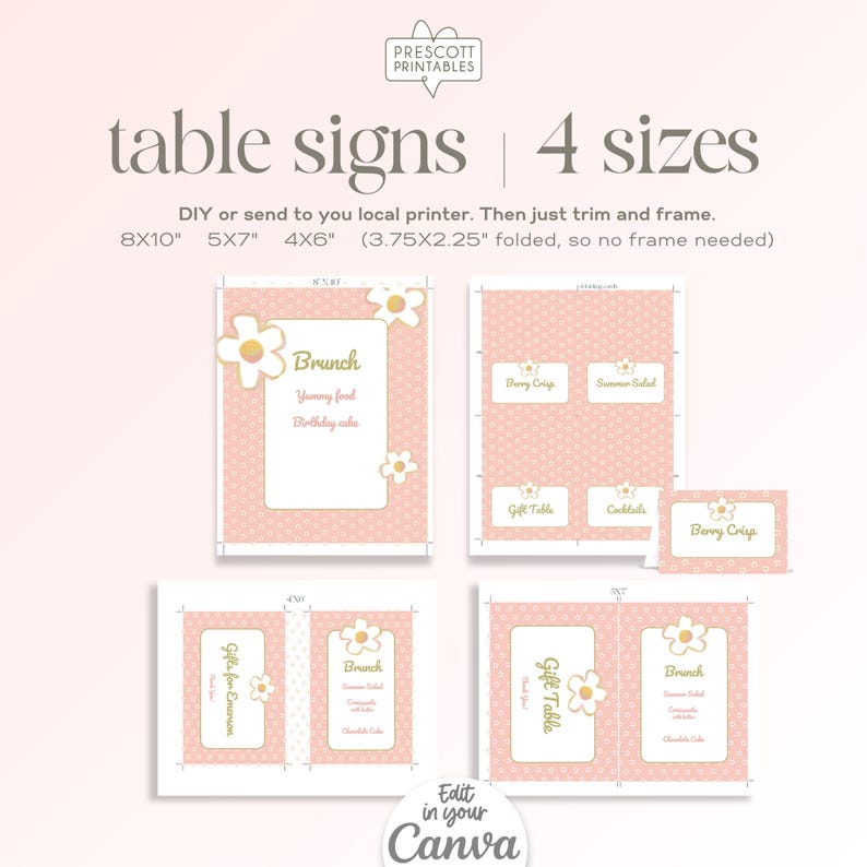 Daisy Birthday Party Table Signs | Pink Orange | Flower Power Girl ...