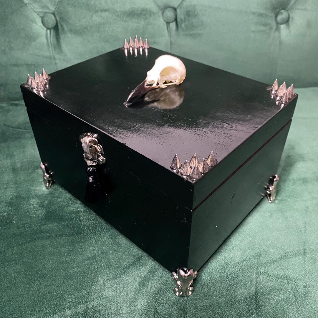 Gothic Jewellery Box With Real Crow Skull and Spikes 7 - Etsy