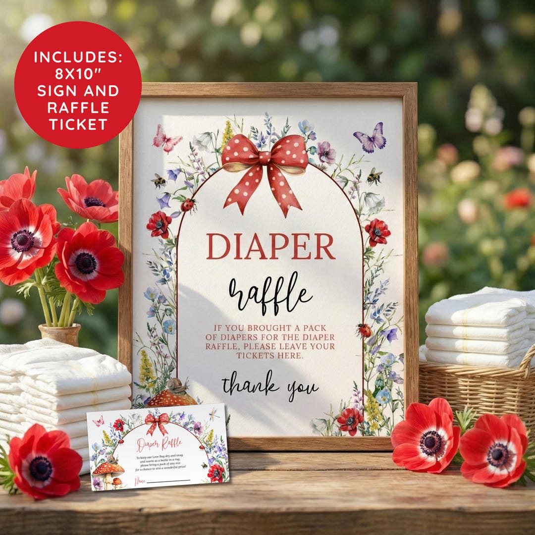 Love Bug Diaper Raffle Ticket and Sign Bundle Lovebug Theme Ladybug ...