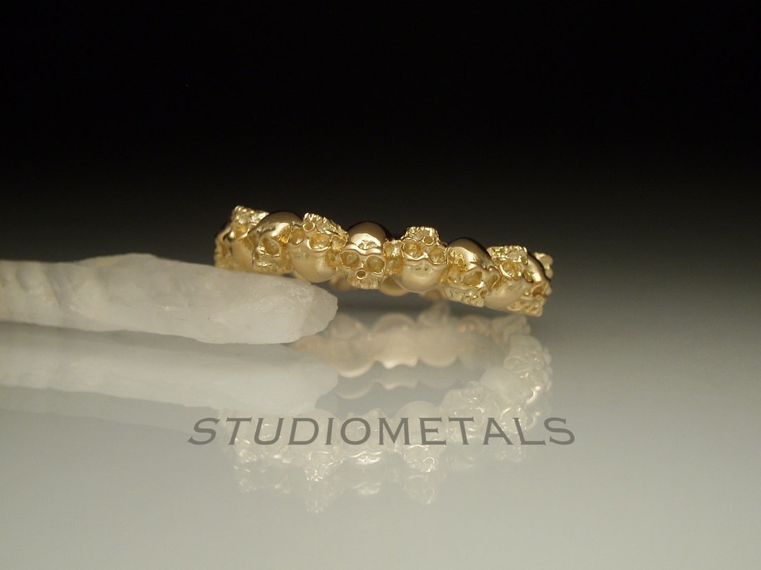 Womens Yellow Gold Skull Ring, Half Skull Eternity Band, Delicate Skull ...