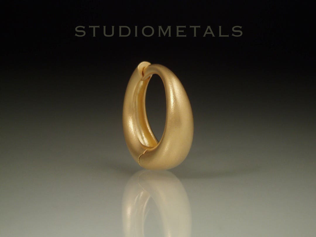 Wide, Single Gold Hoop Earring, Solid 18K Gold, Matte Finish, 16mm Hoop ...
