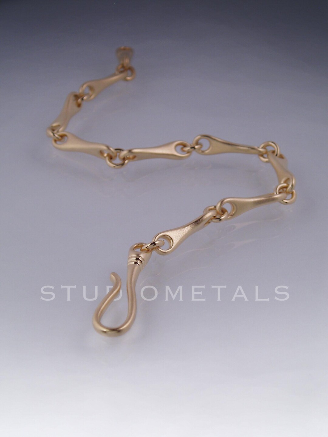 18K Gold Bar Link Bracelet for Women, Bone Link Chain Bracelet, Solid ...