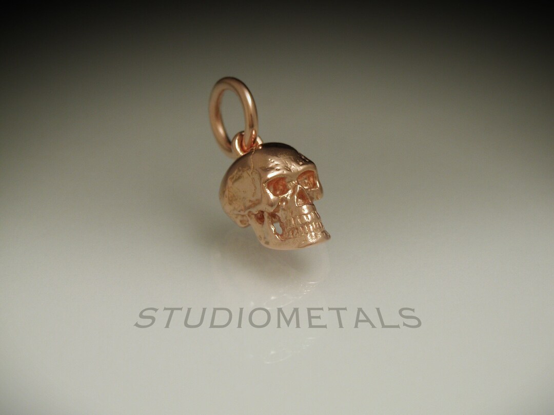 14K Rose Gold Skull Charm, 3D Skull Pendant, Goth Jewelry, Small 8mm ...