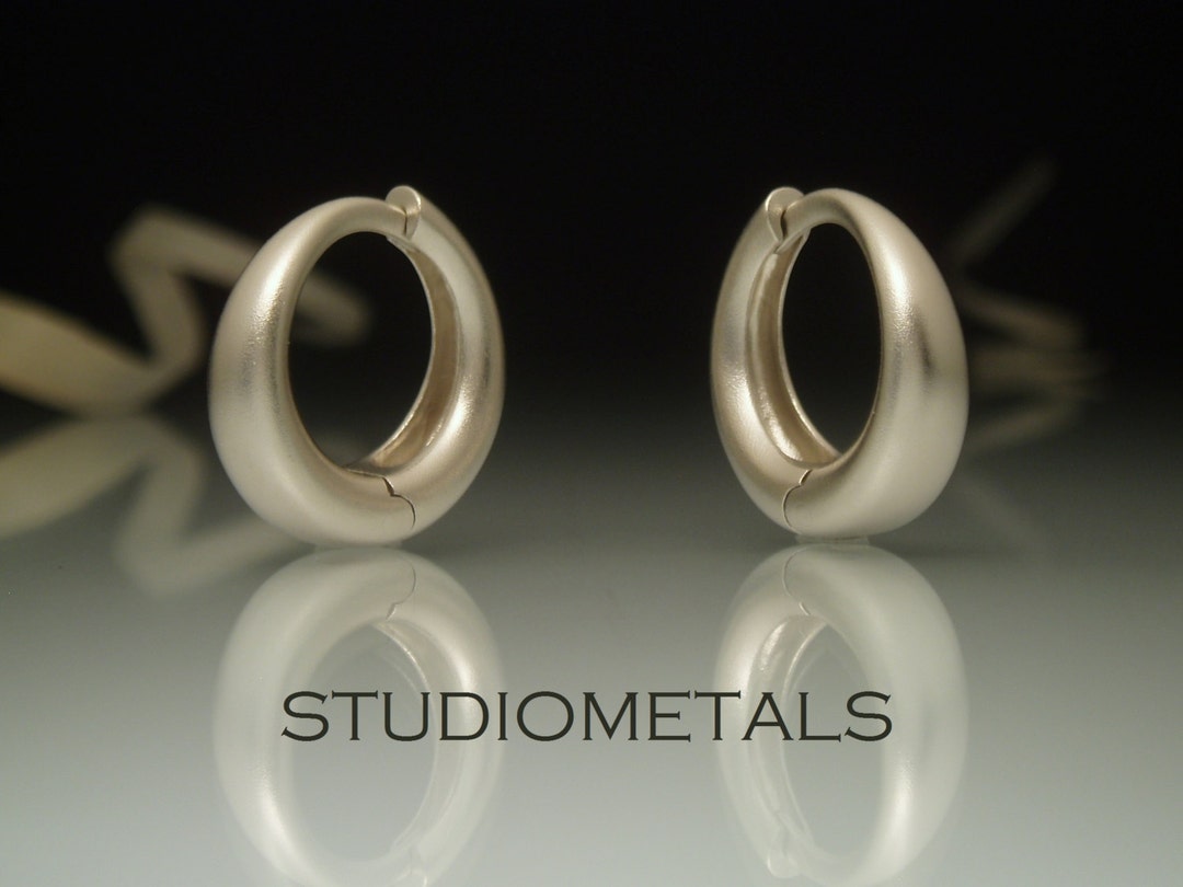 Chunky, White Gold Hoops: Solid Matte 14K, Tapered Hoop Earrings, 16mm ...