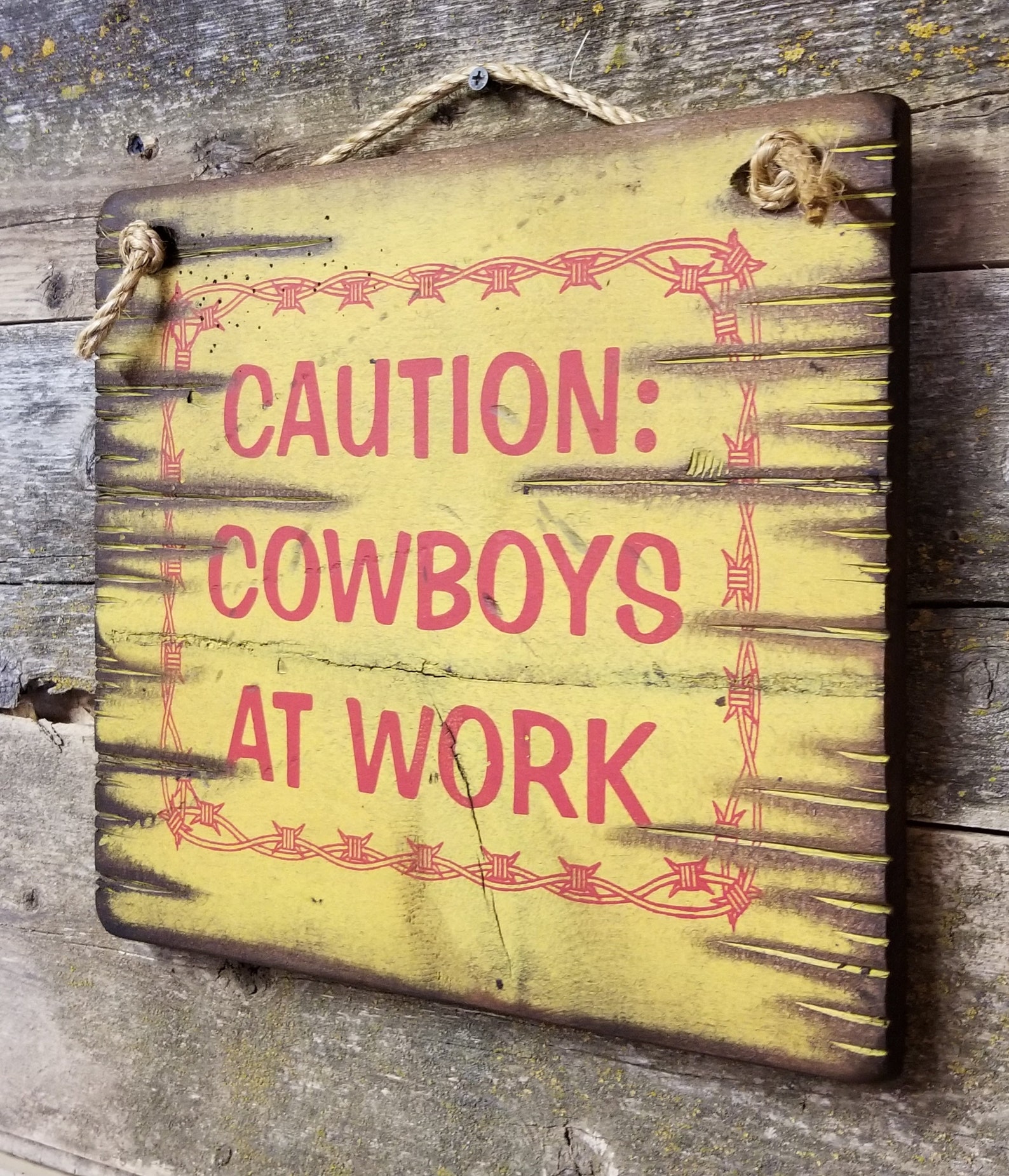 Caution, Cowboys at Work! Vintage, Rustic, Western, Antiqued, Cowboy ...
