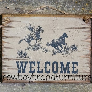 Welcome, Western, Antiqued, Wooden Sign - Etsy