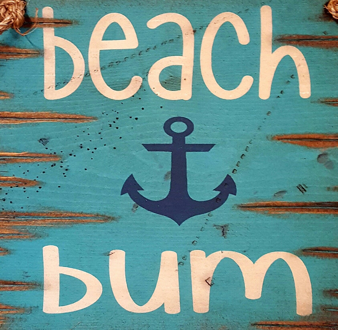 Beach Bum Rustic Antiqued Beach Western Wooden Sign | Etsy