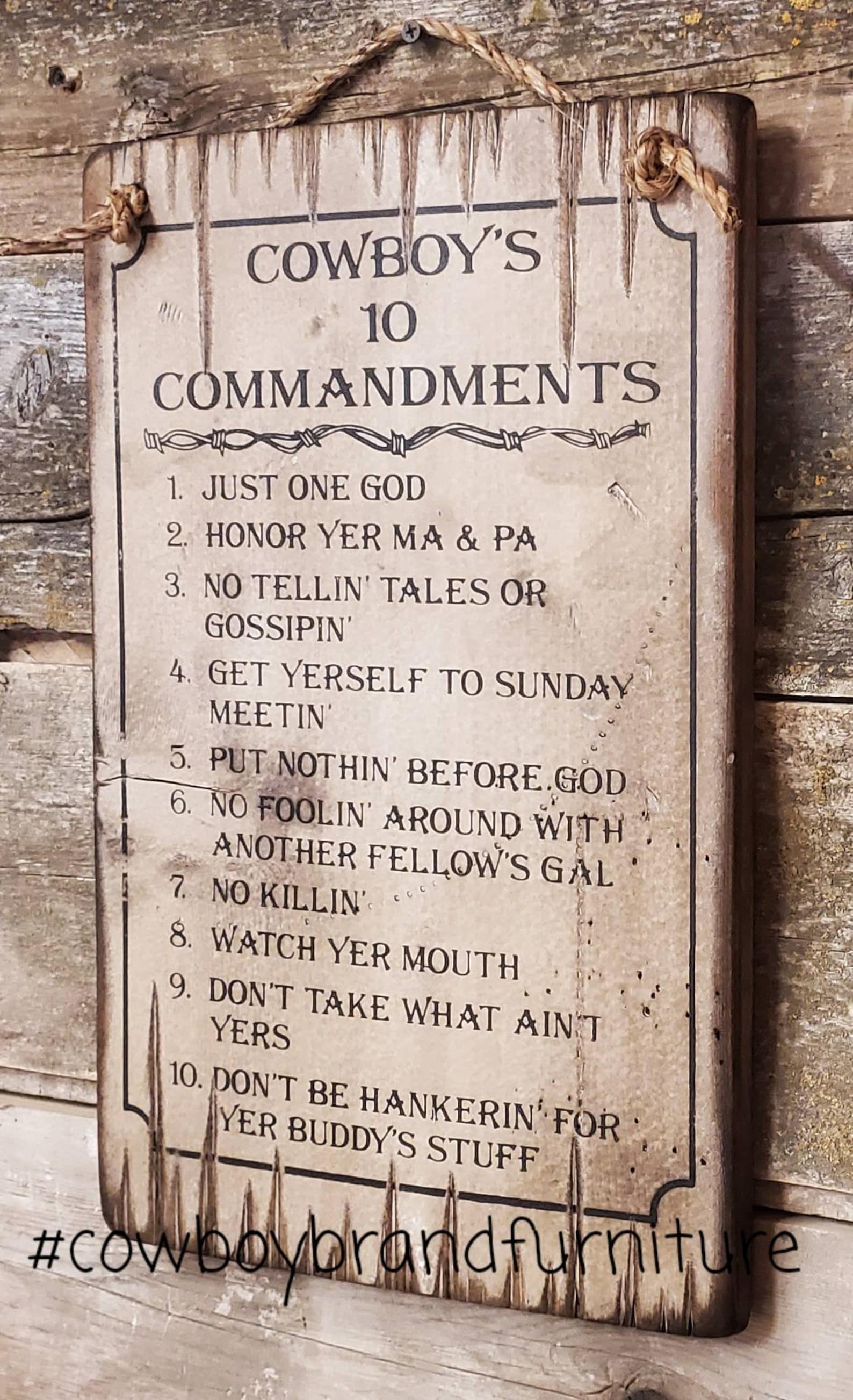 Cowboy's 10 Commandments Western Antiqued Wooden Sign - Etsy
