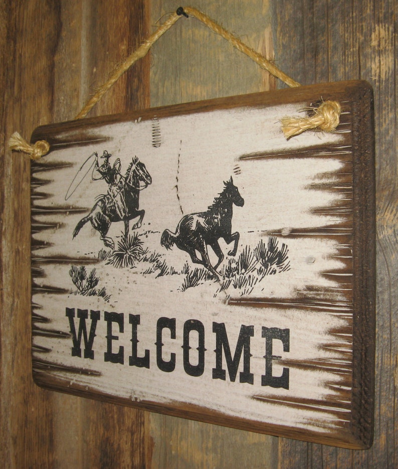 Welcome Western Antiqued Wooden Sign | Etsy