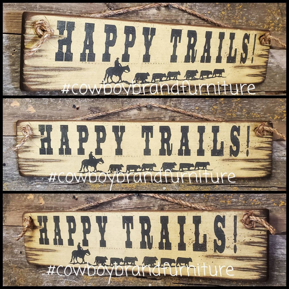 Happy Trails, Western, Antiqued Sign - Etsy