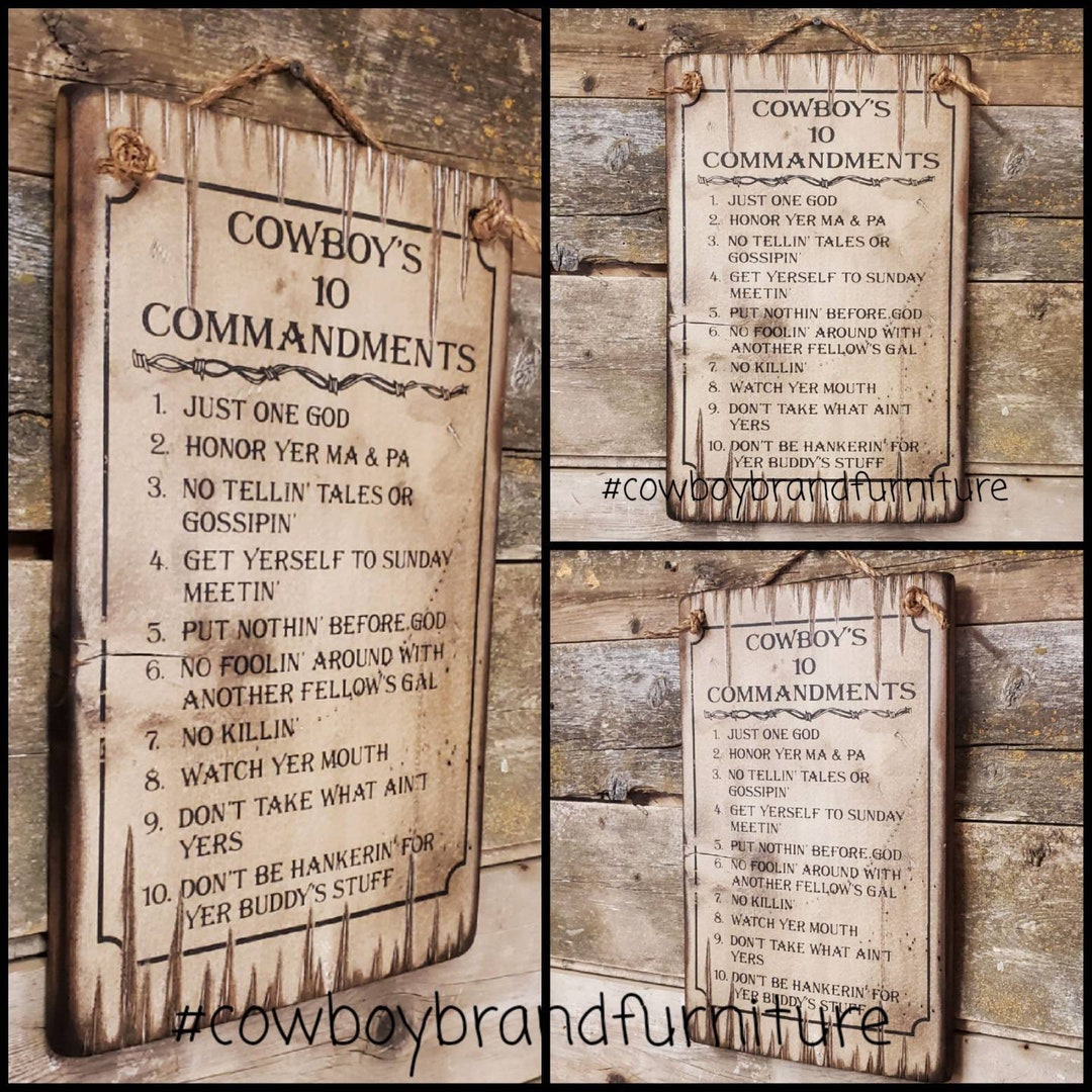 Cowboy's 10 Commandments, Western, Antiqued Wooden Sign - Etsy