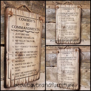Cowboy's 10 Commandments, Western, Antiqued Wooden Sign - Etsy