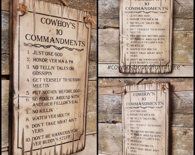 Cowboy's 10 Commandments, Western, Antiqued Wooden Sign - Etsy